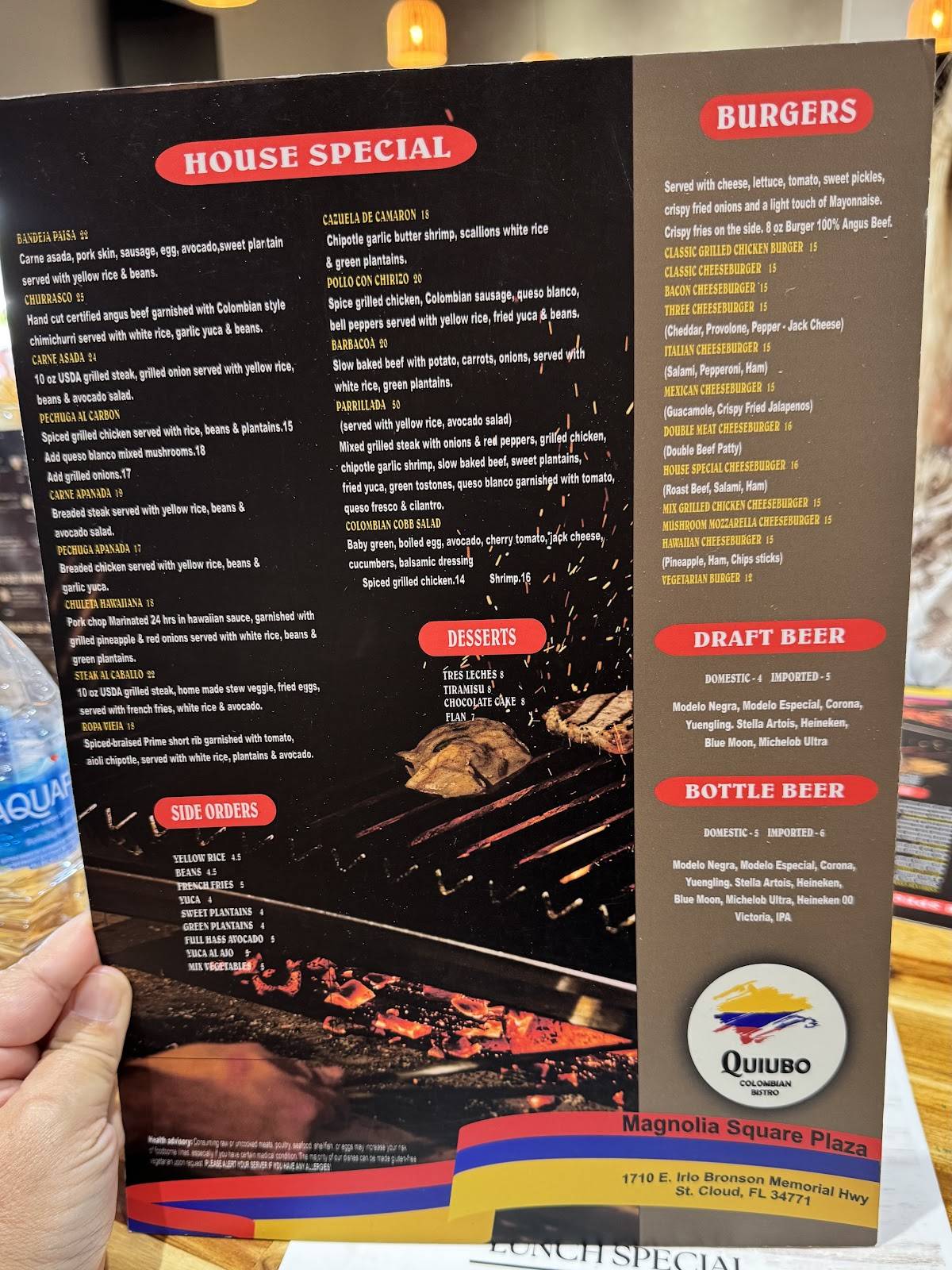 Menu at Quiubo Colombian Bistro restaurant, Saint Cloud