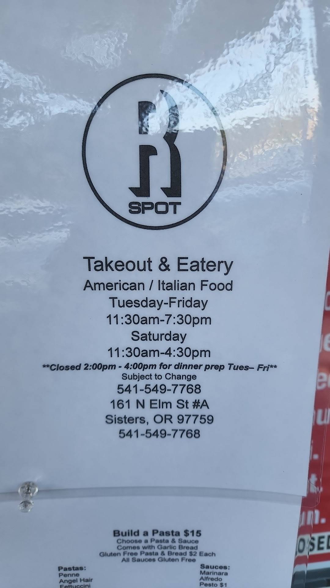 Menu at R Spot Takeout and Eatery restaurant, Sisters