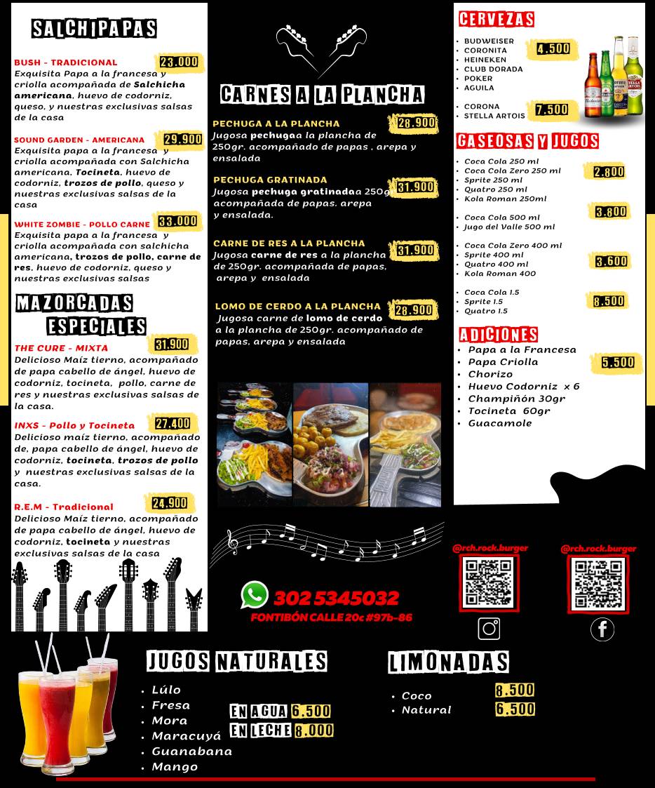 Carta del restaurante RCH - Rock Burger, Bogotá