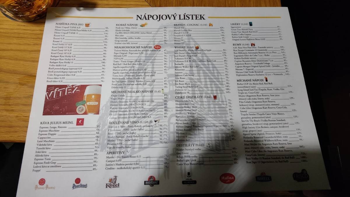 Menu at RESTAURANT&PUB PADOWETZ Pilsner Urquell, Brno