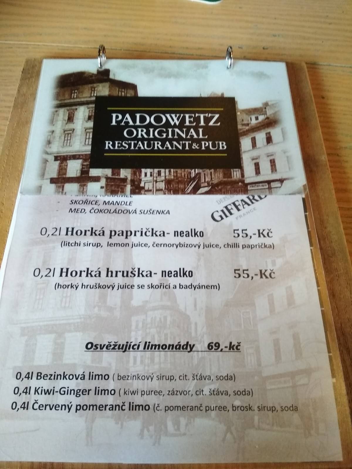 Menu at RESTAURANT&PUB PADOWETZ Pilsner Urquell, Brno