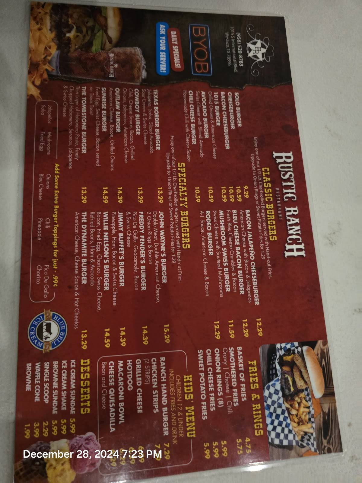 Menu at RUSTIC RANCH RESTAURANT, Weslaco