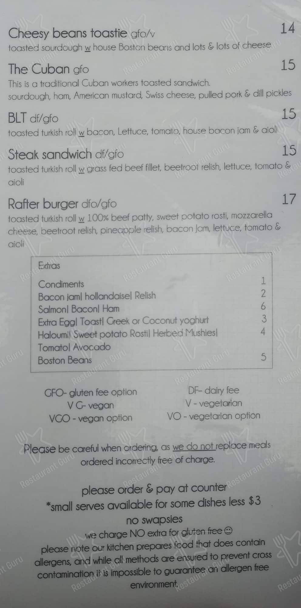 Menu at Rafter & Rose restaurant, Ipswich