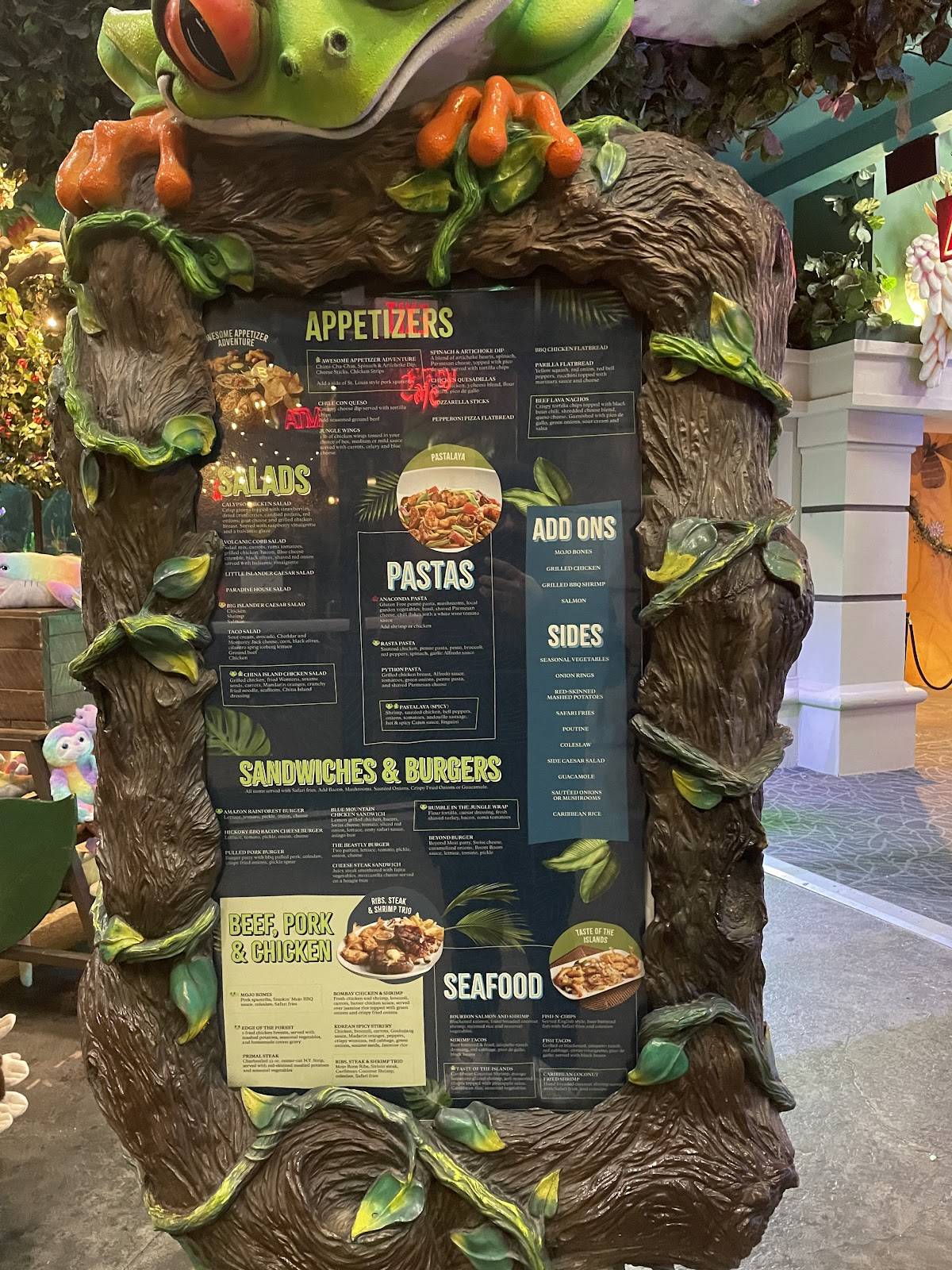 Menu au Rainforest Cafe Niagara Falls Canada, Niagara Falls, Clifton Hill
