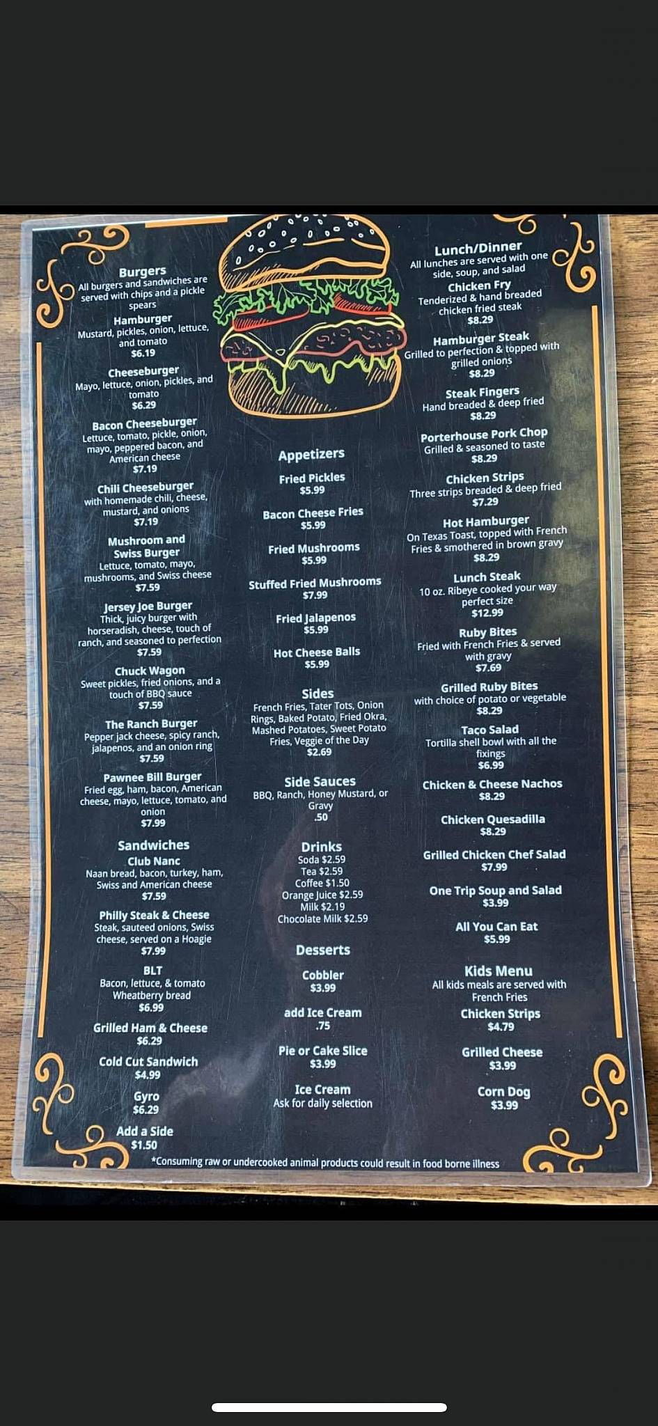 Menu at Ranch Burger restaurant, Pawnee