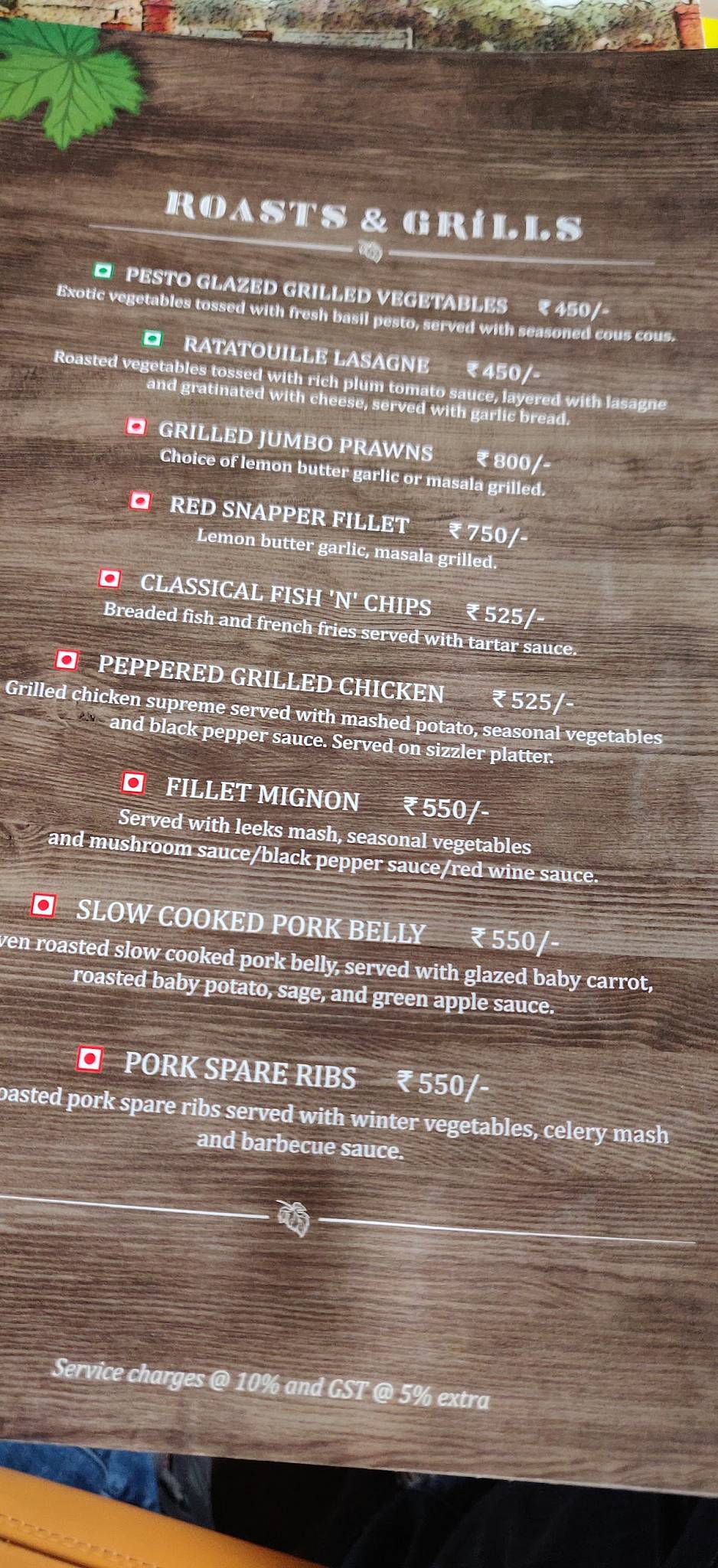 Menu at Ranch at Big Banyan Vineyard & Resort, Bengaluru