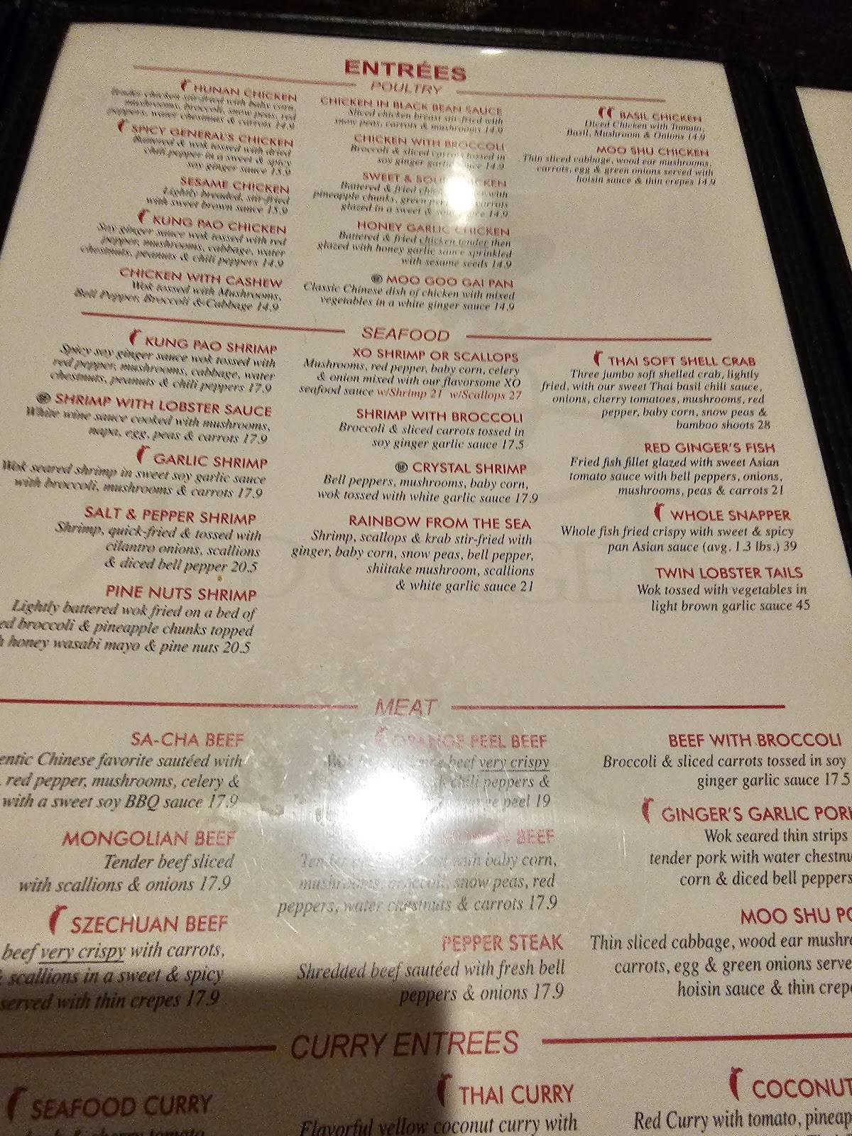Menu at Red Ginger Asian Bistro restaurant, Coral Springs