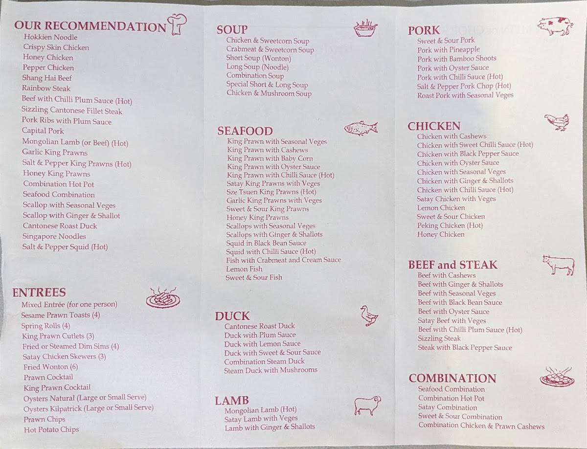Menu at Red Lantern Chinese Restaurant, Mount Isa