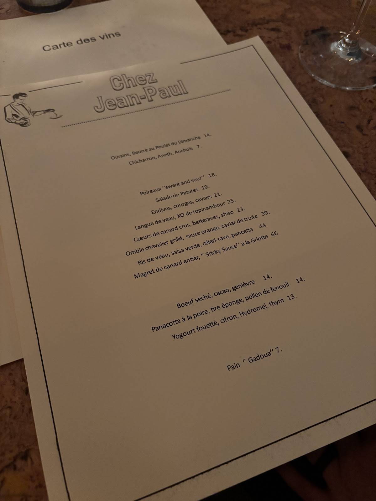 Menu at Restaurant Chez Jean-Paul, Montréal