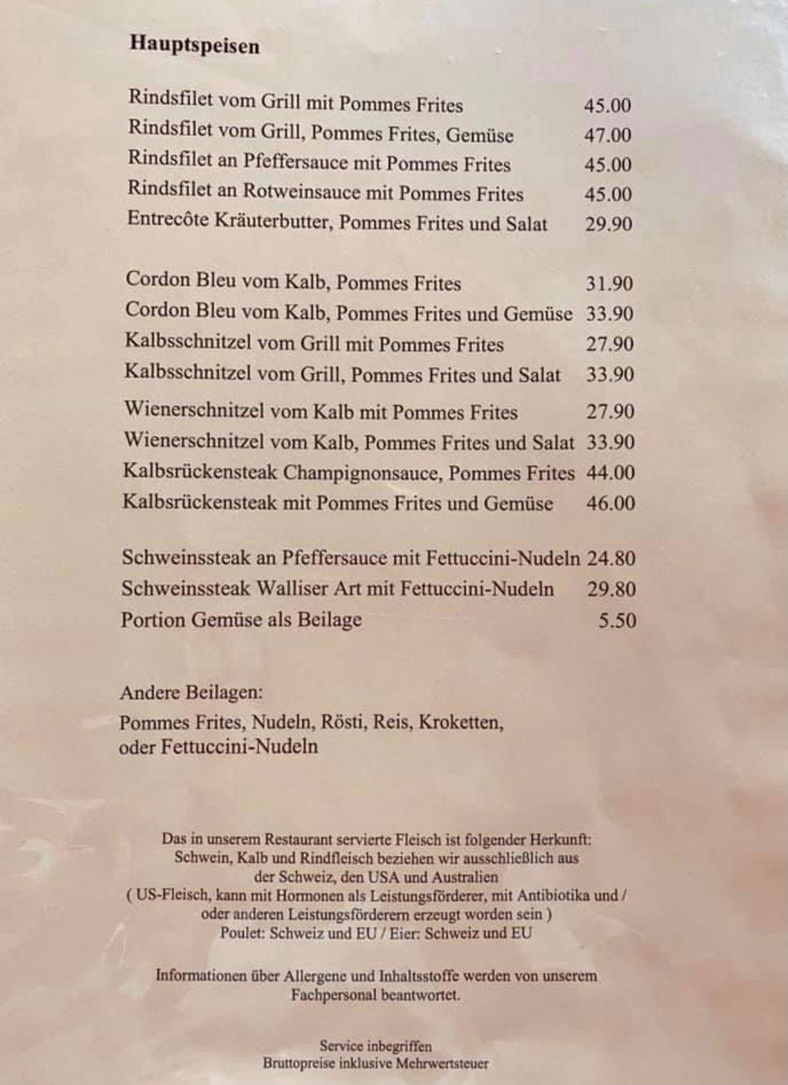 Speisekarte von Restaurant Forum, Schaan