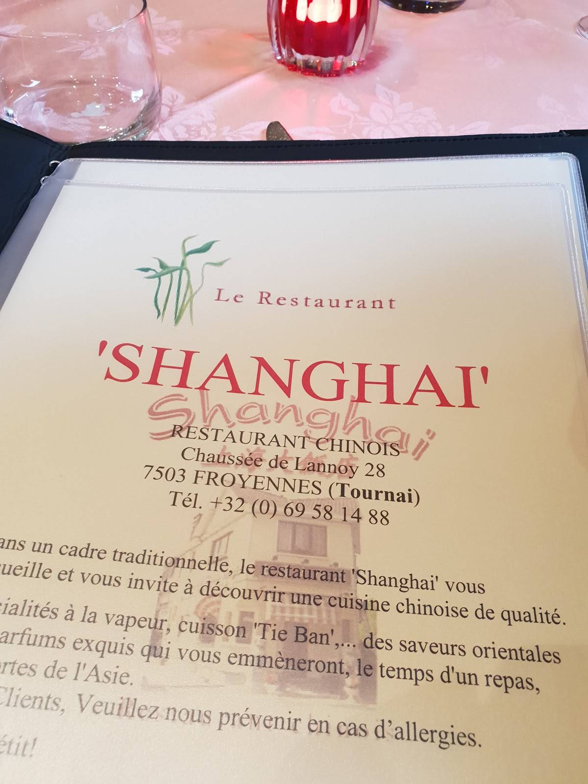Menu au Restaurant Shang Hai, Tournai