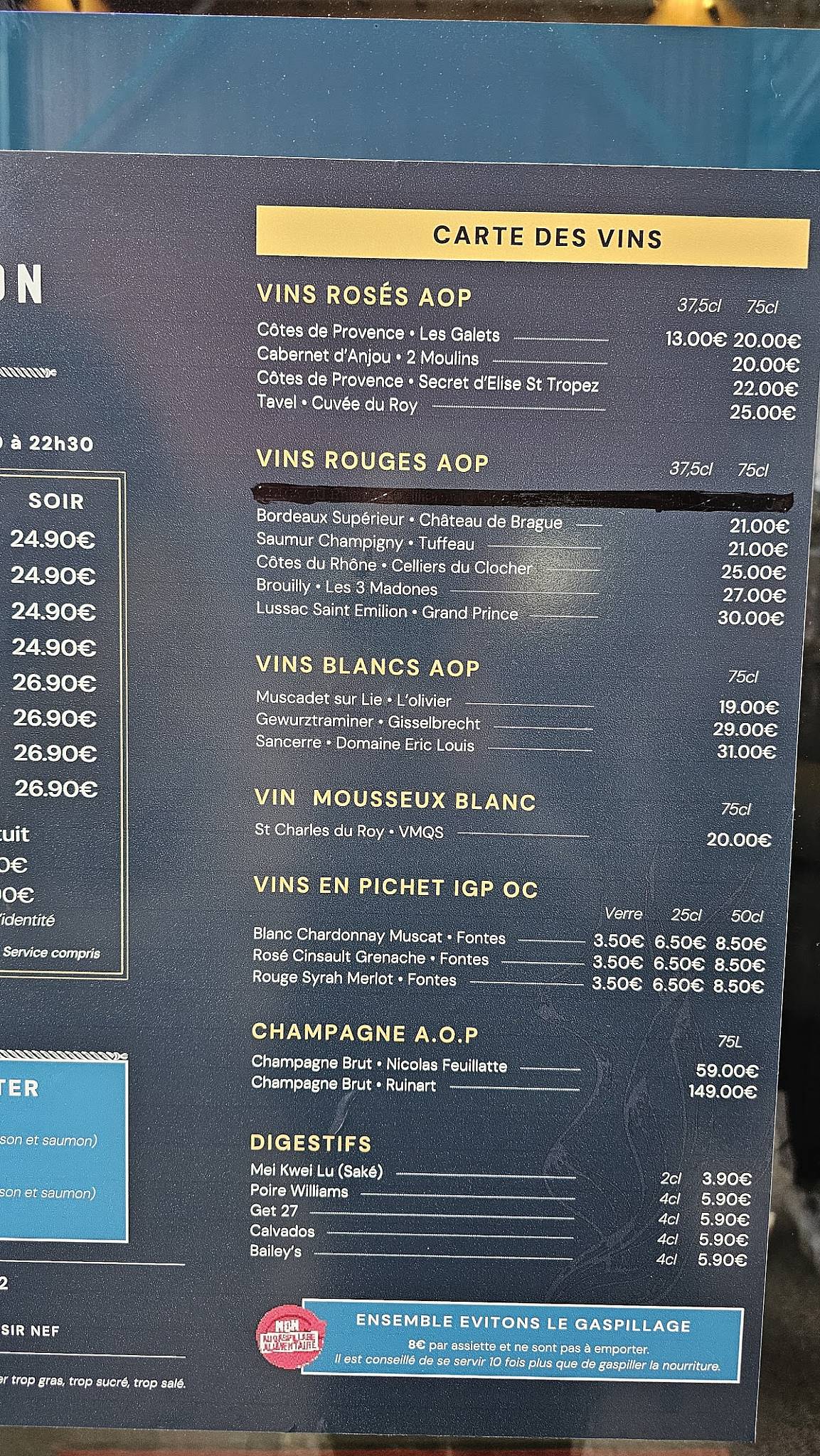 Menu au Restaurant l'Horizon, Le Havre