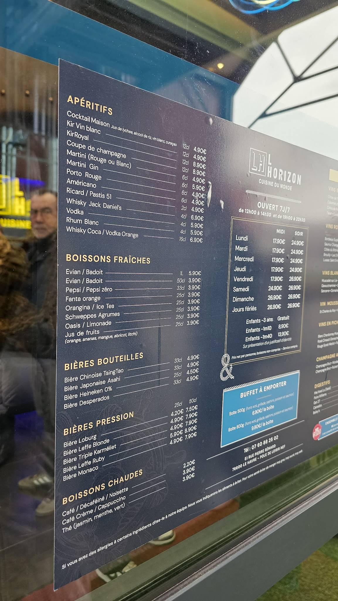 Menu au Restaurant l'Horizon, Le Havre
