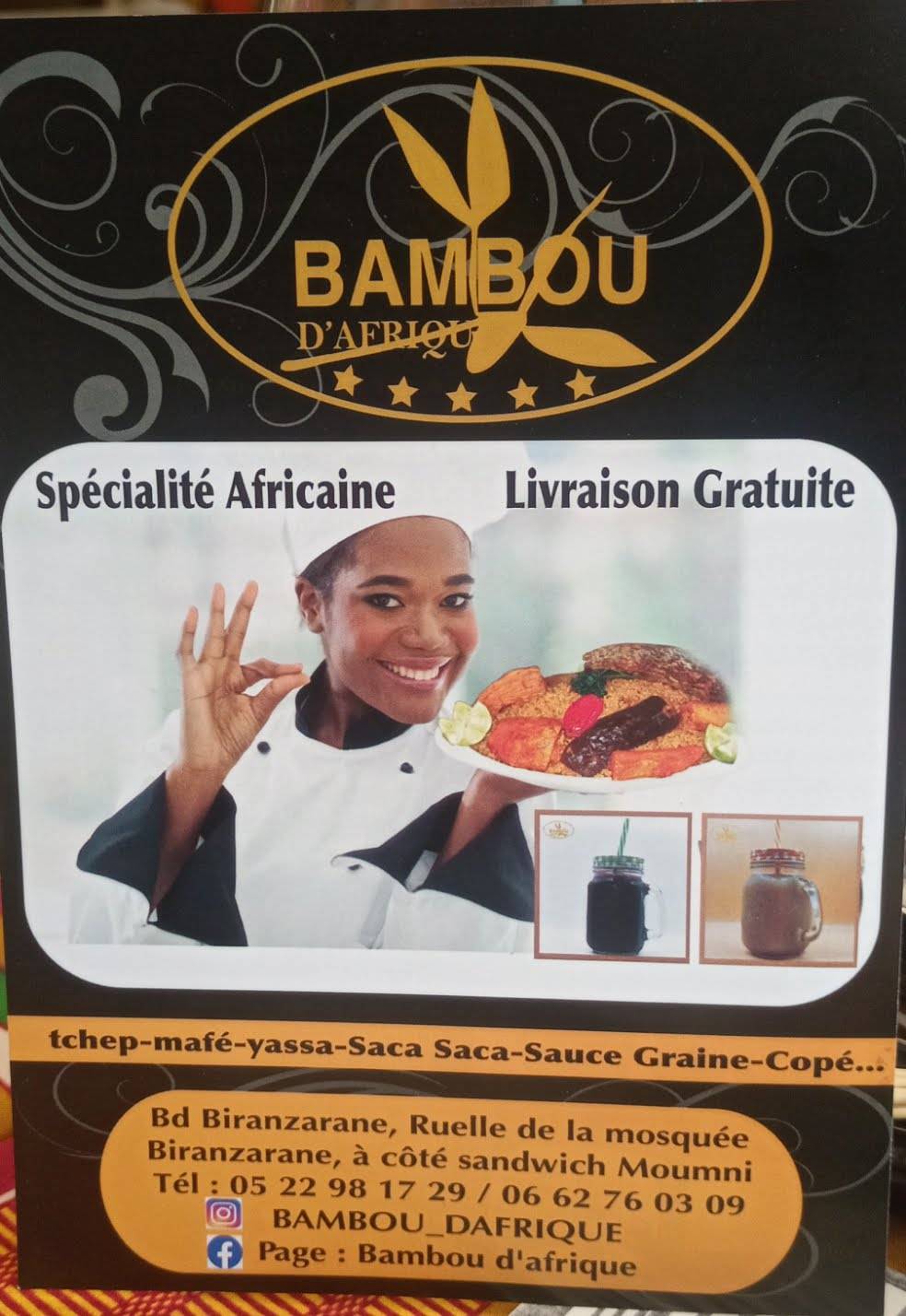 Menu au Restaurant Bambou d'Afrique, Casablanca