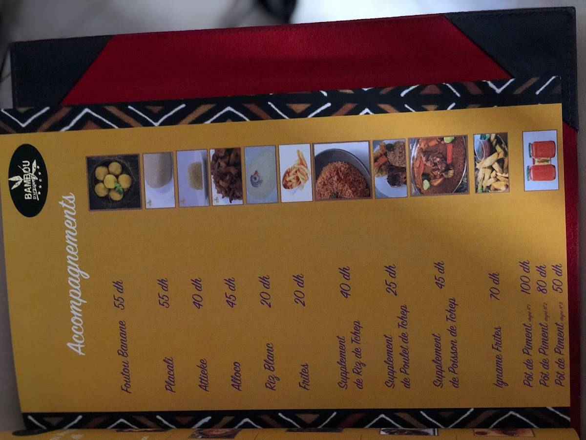 Menu au Restaurant Bambou d'Afrique, Casablanca