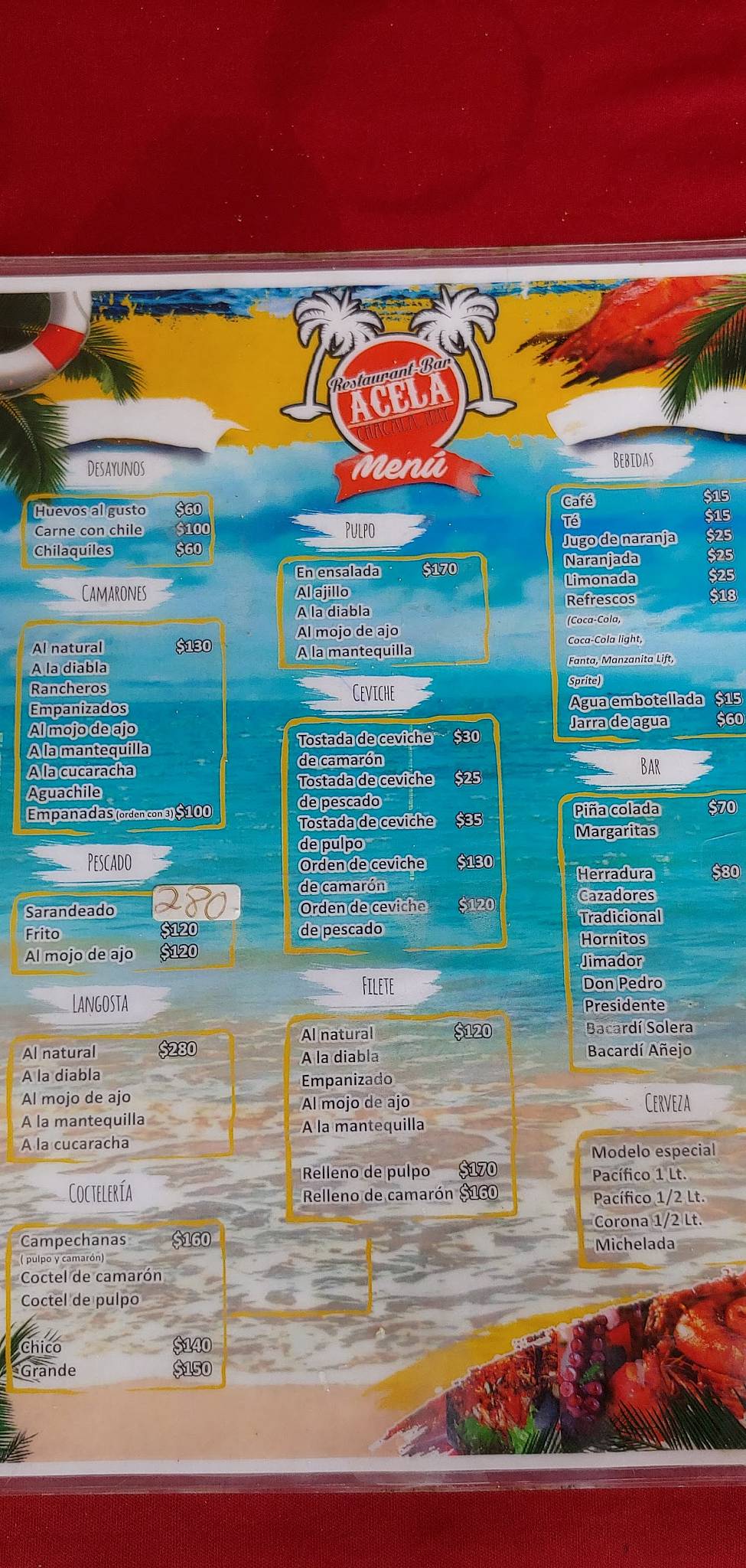 Menu at Restaurante Acela, Chacala