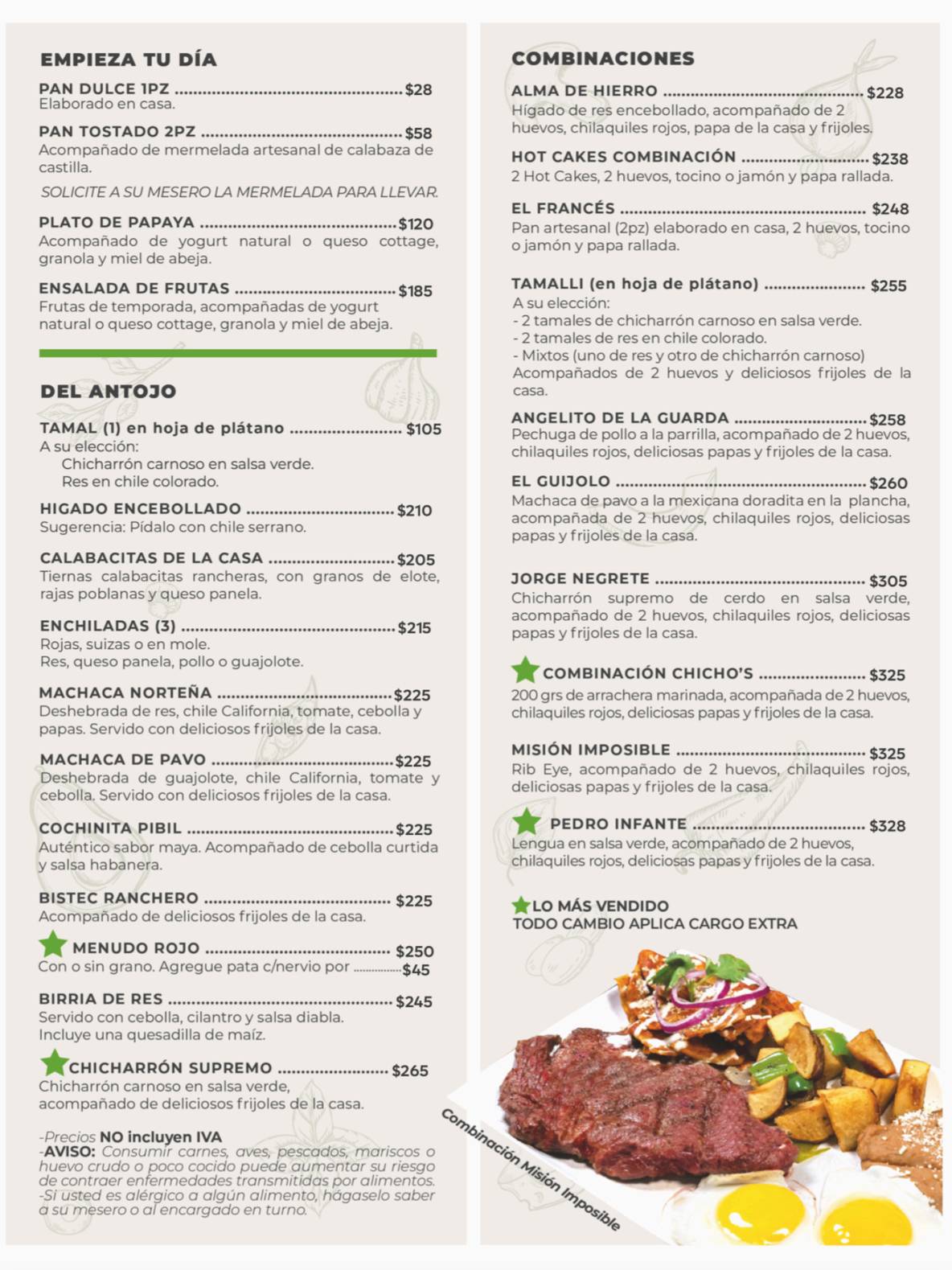 Carta de Restaurante Chichos, Tijuana