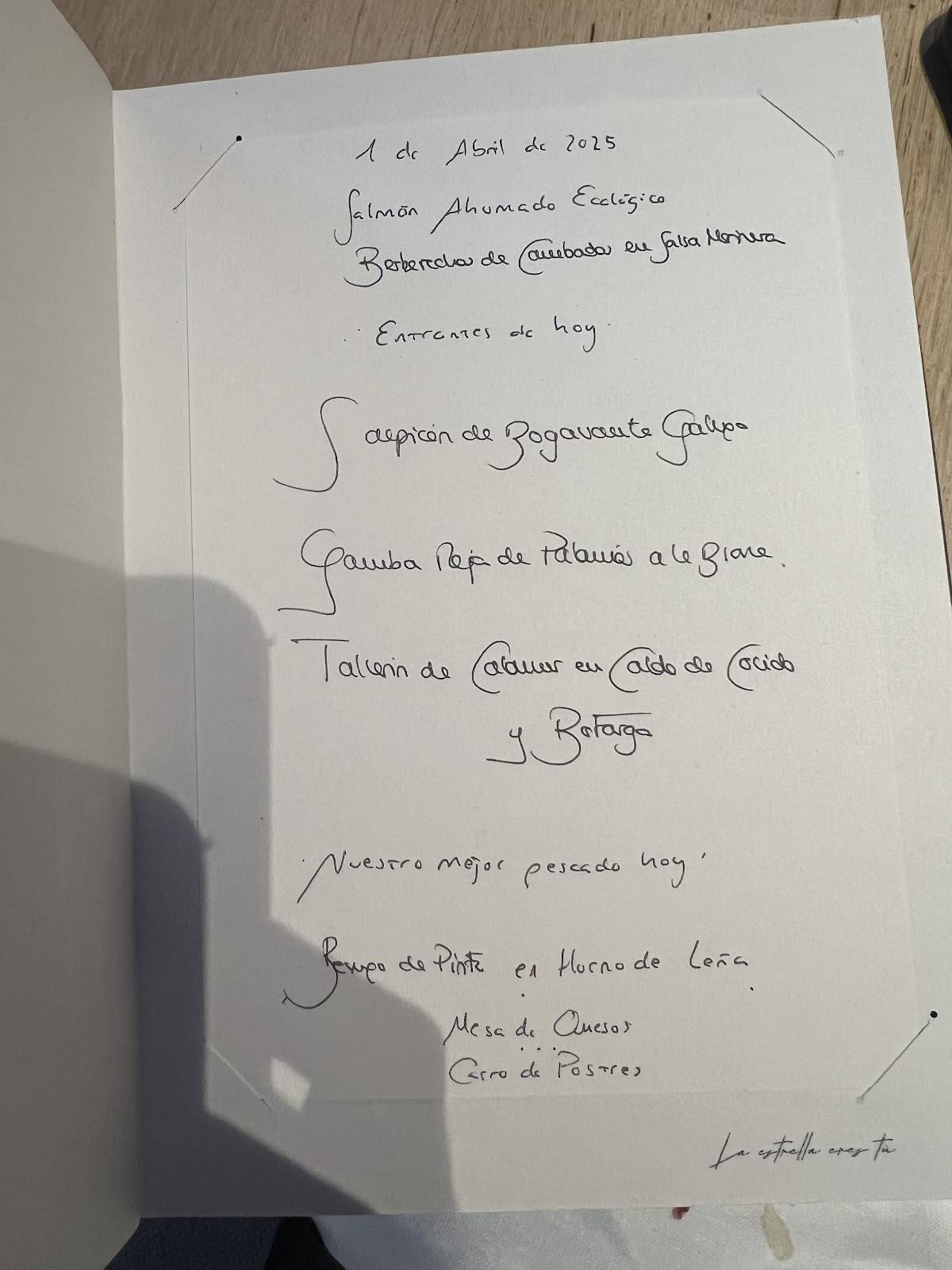 Menu at Restaurante Desde 1911, Madrid