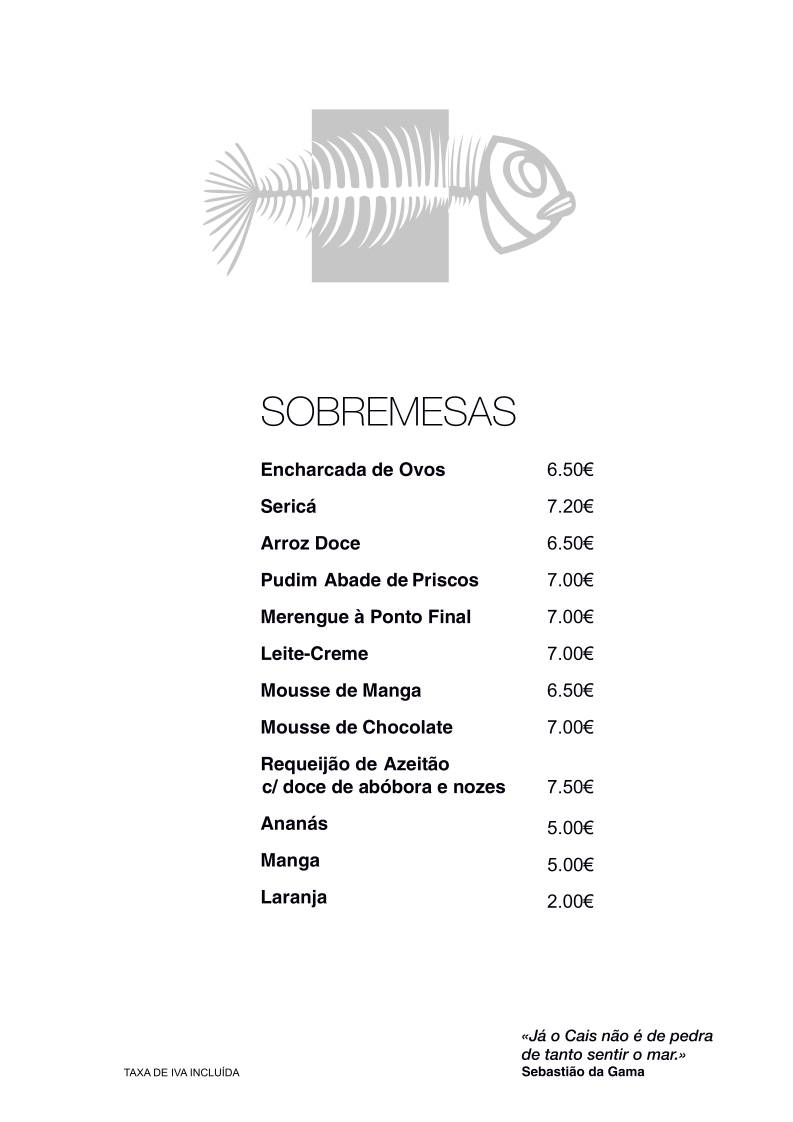 Menu at Restaurante Ponto Final, Almada