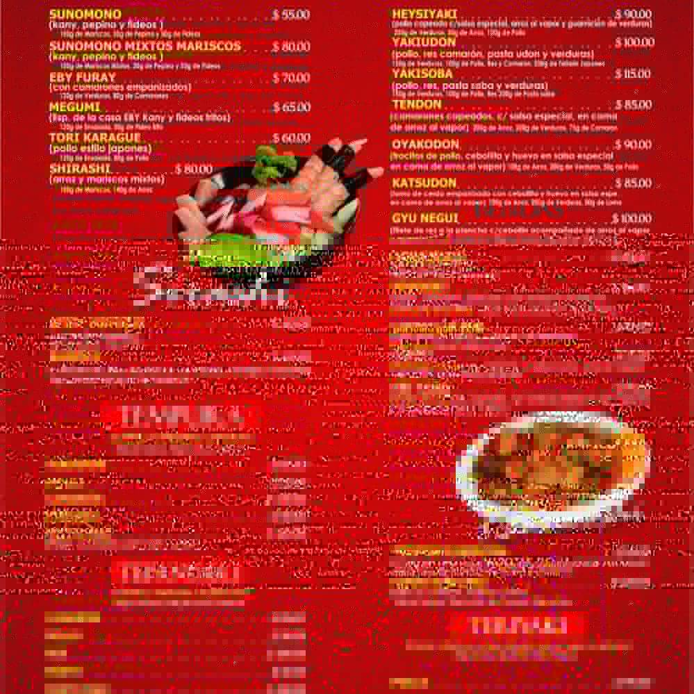 Carta de Restaurante japonés Megumi, Villa de Álvarez