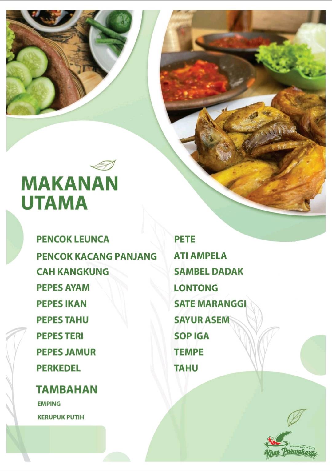 Menu at Restoran Sunda Khas Purwakarta Pamulang restaurant, South Tangerang