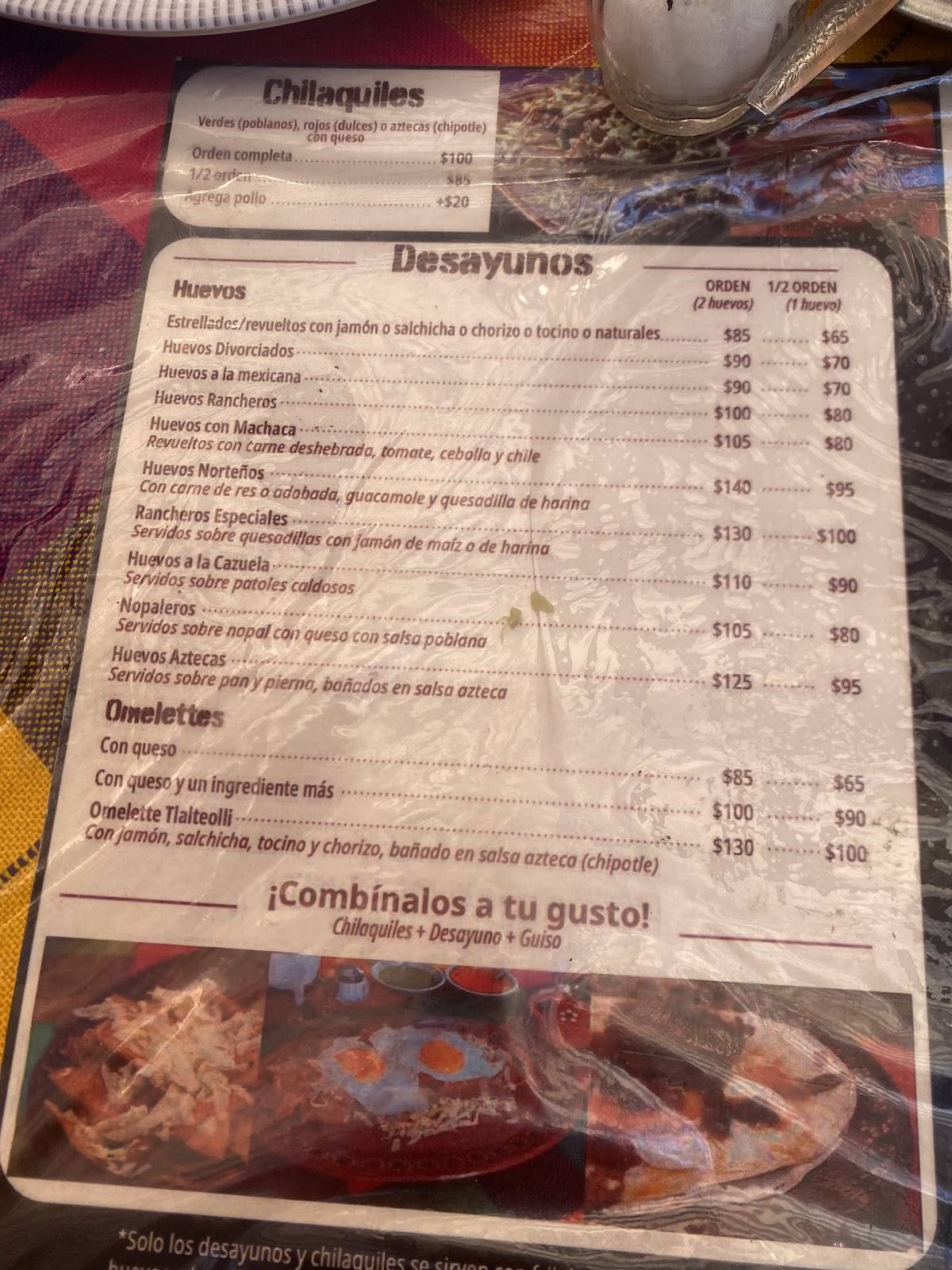 Carta de Restaurant Rincón Azteca, Durango, Calle 5 de Febrero 1117