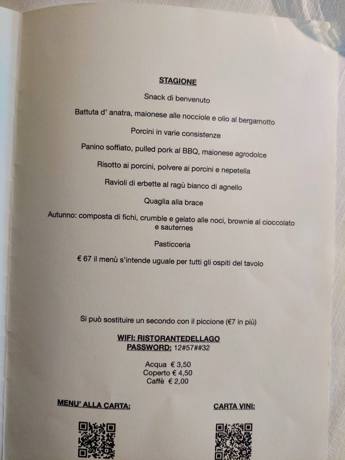 Speisekarte von Ristorante Del Lago, Lago Acquapartita