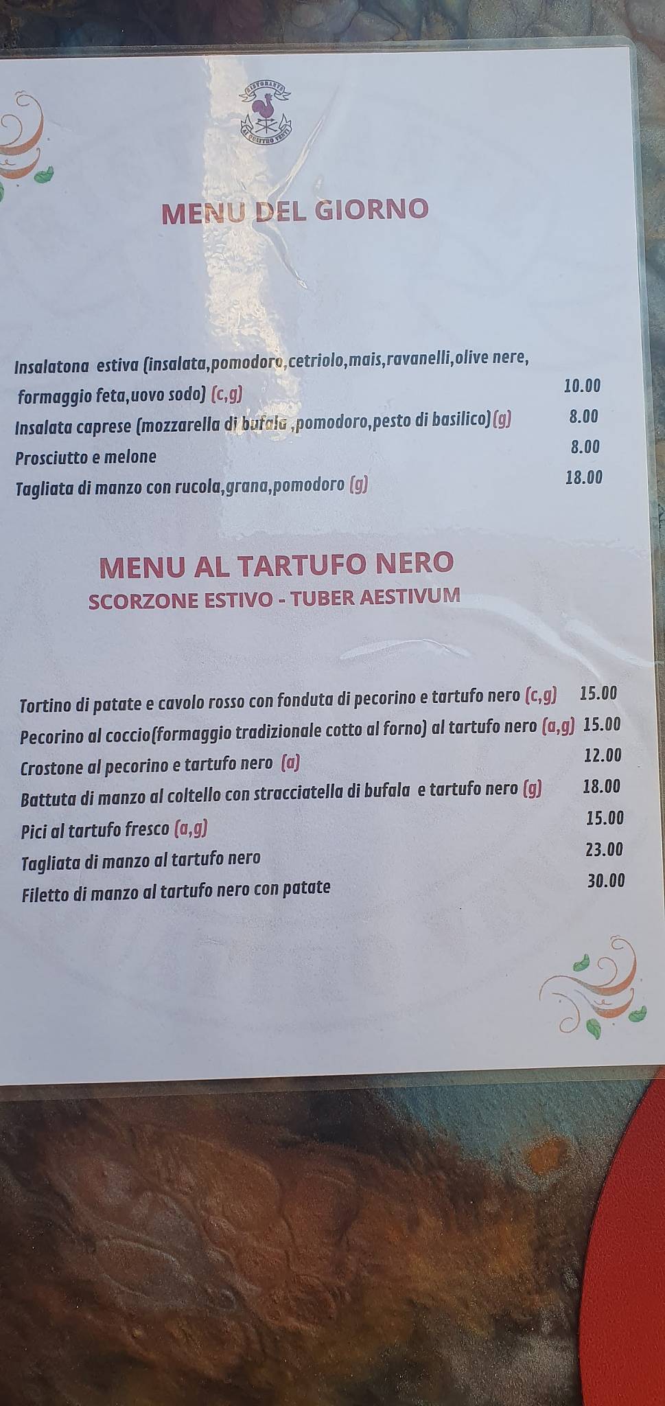 Menu at Ristorante ai 4 Venti, Montepulciano
