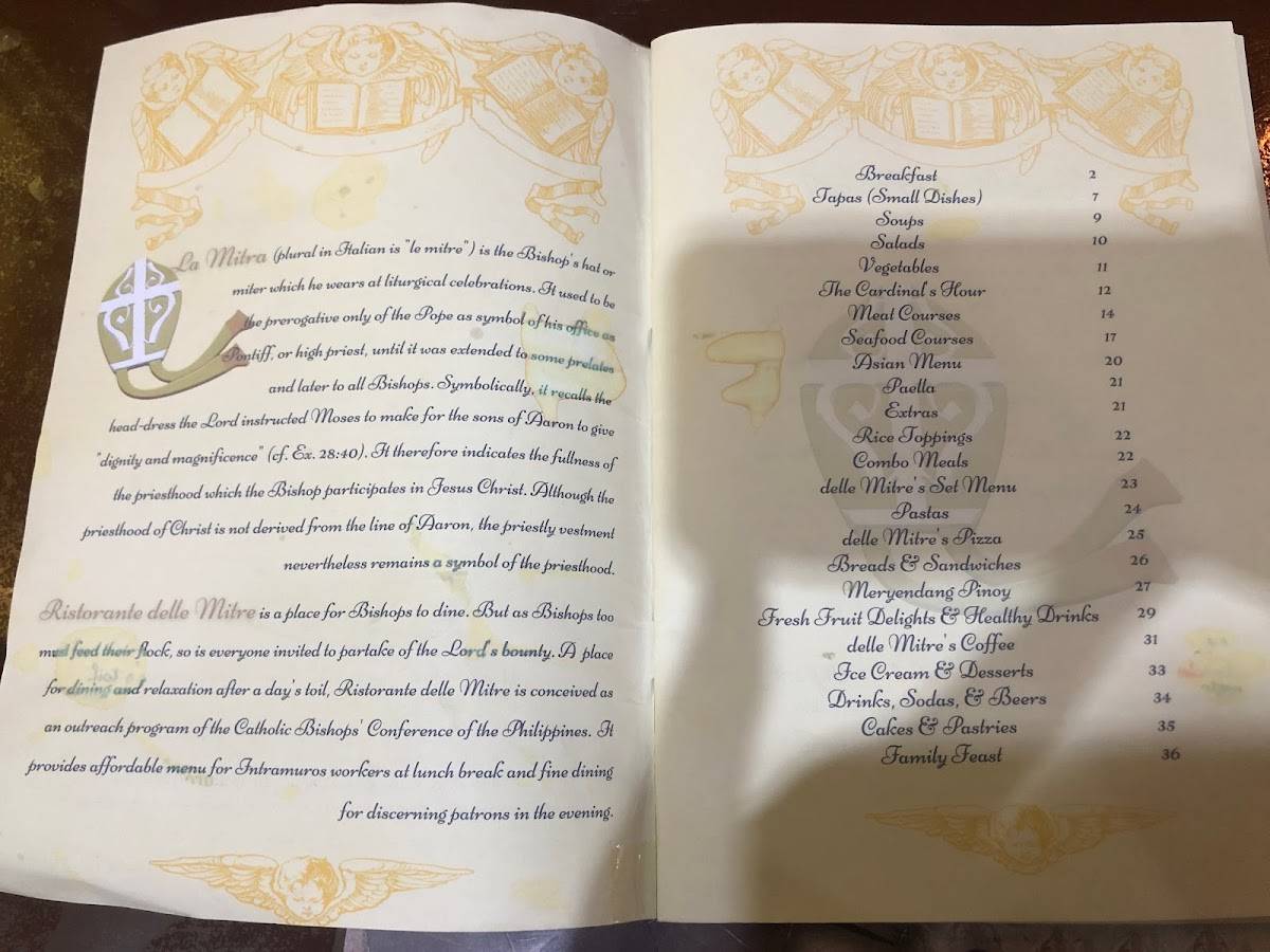 Menu at Ristorante delle Mitre restaurant, Manila, Opposite San Agustin ...