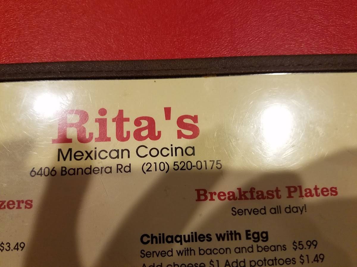 Menu at Rita's Mexican Cocina restaurant, Leon Valley