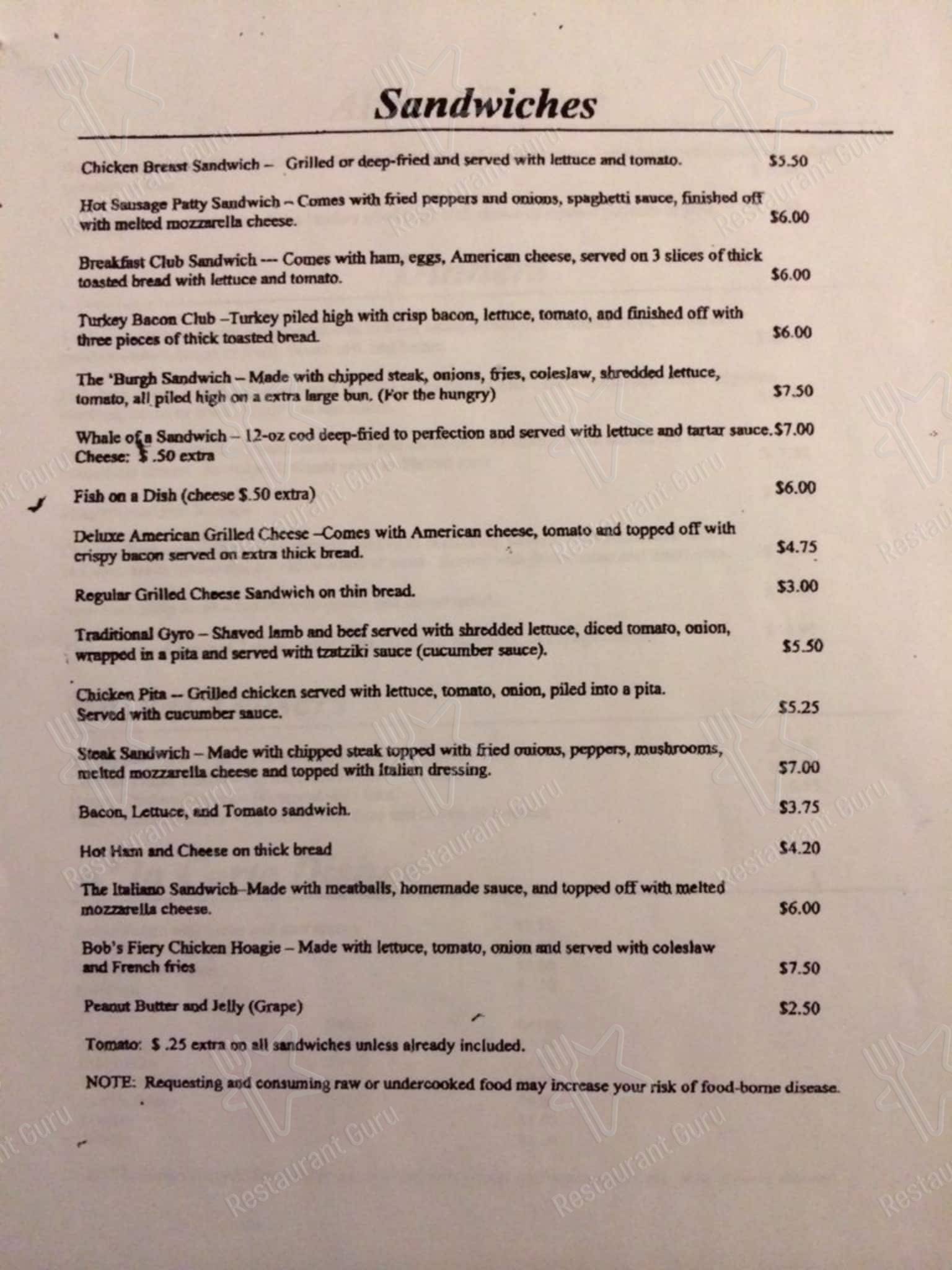 Menu at Robert's Roadside Inn restaurant, Beaver