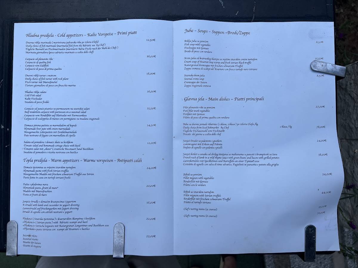 Menu at Restaurant Rosemary, Mali Losinj