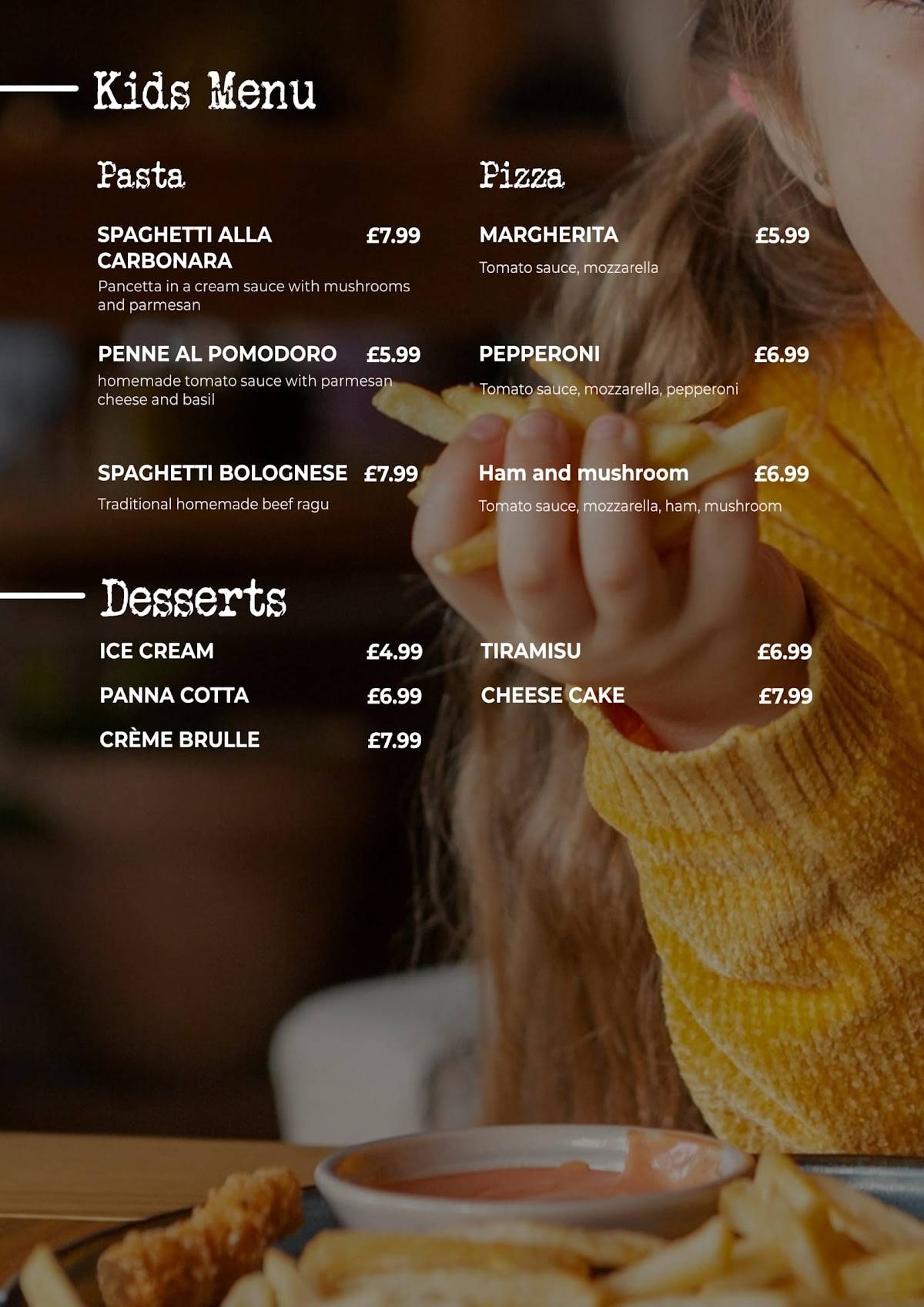 Menu at Rosso's Italiano restaurant, Poole, 25
