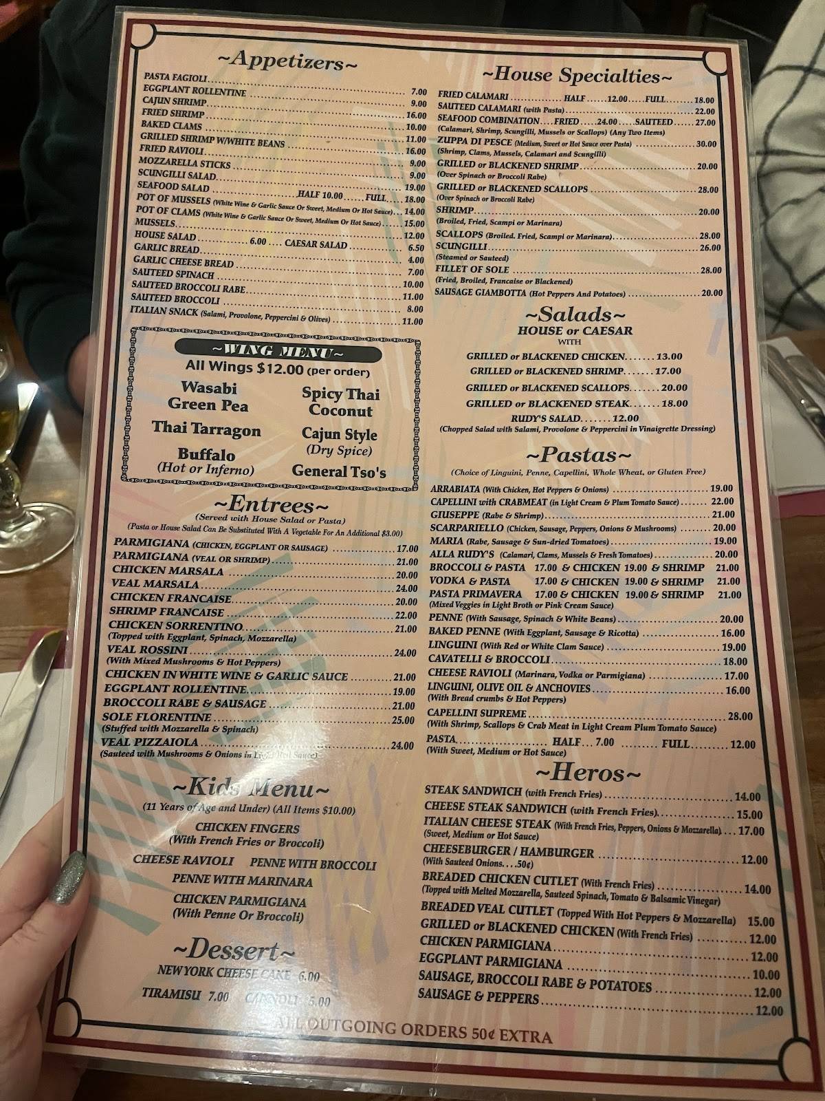 Menu at Rudy's pub & bar, Cliffside Park