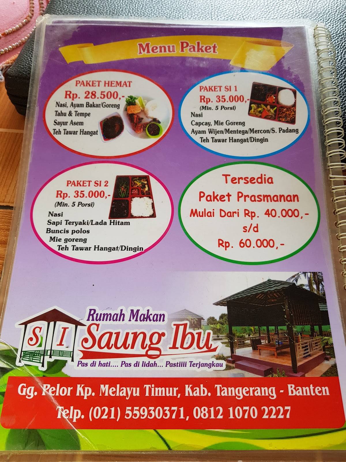 Menu at Rumah Makan Saung Ibu restaurant, Indonesia