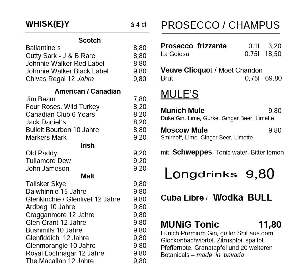Speisekarte von Café Sax restaurant, München