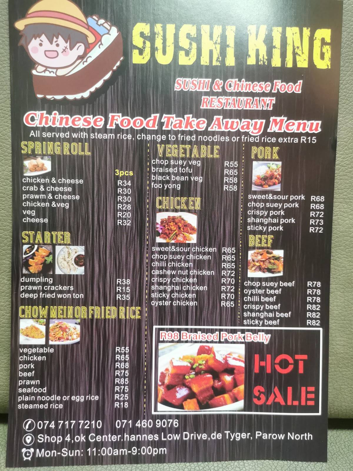 Menu at SUSHI KING restaurant, Cape Town