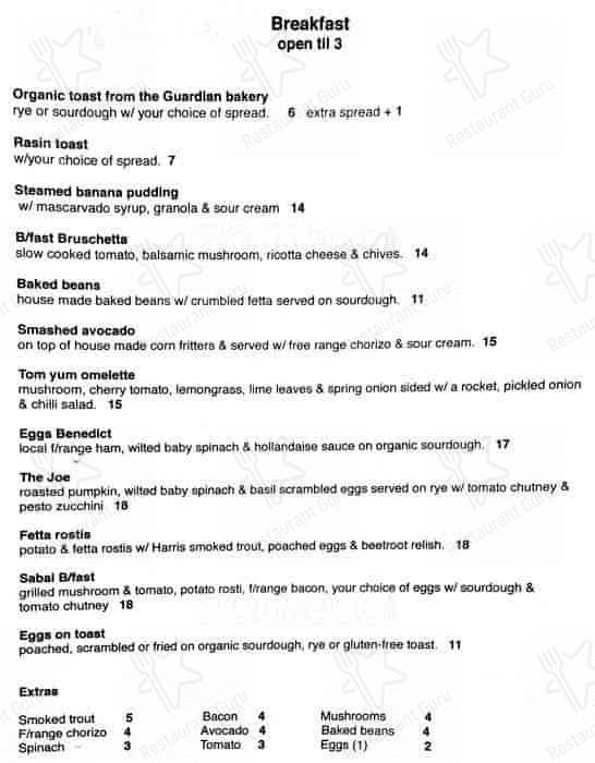 Menu at Sabai Cafe, Glenelg South