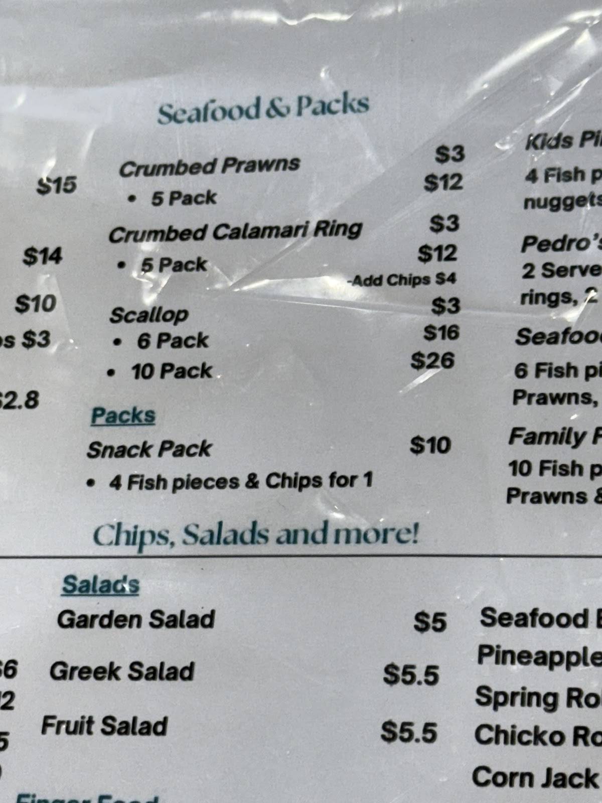Menu at Sail Away Cafe with Pedro's, Ulverstone