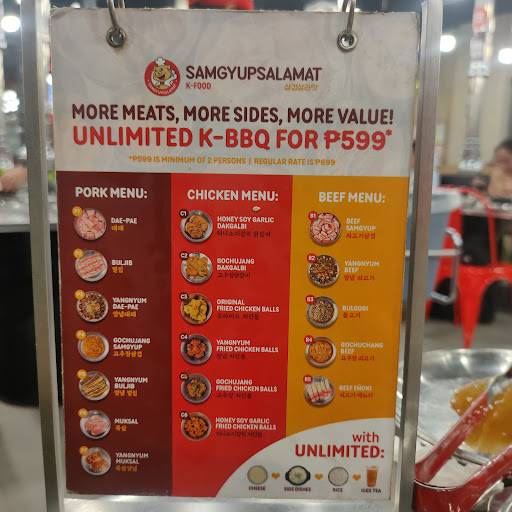 Carta del restaurante Samgyupsalamat Starmall Annex Las Piñas, Las Pinas