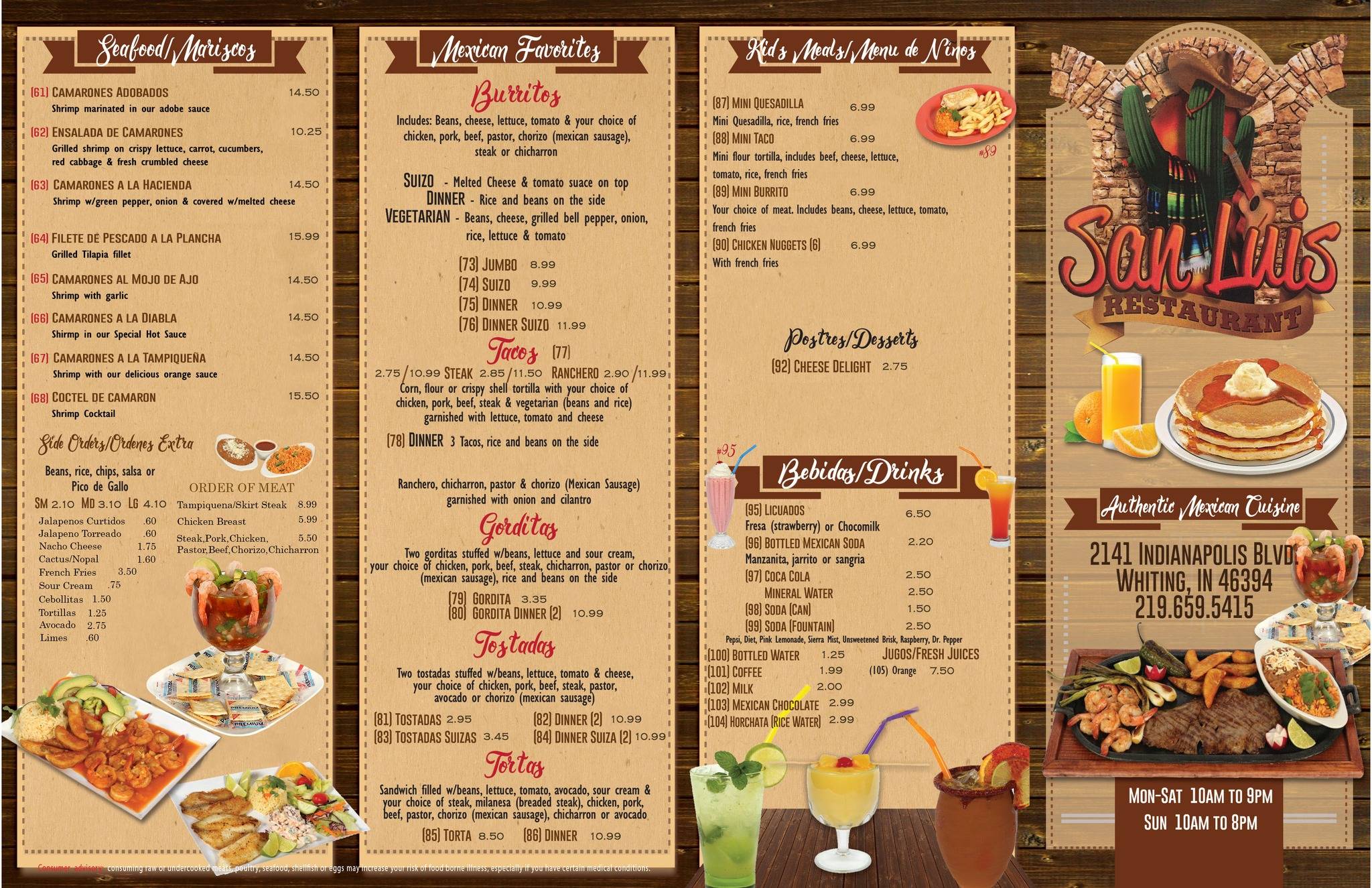 Menu at San Luis restaurant, Whiting