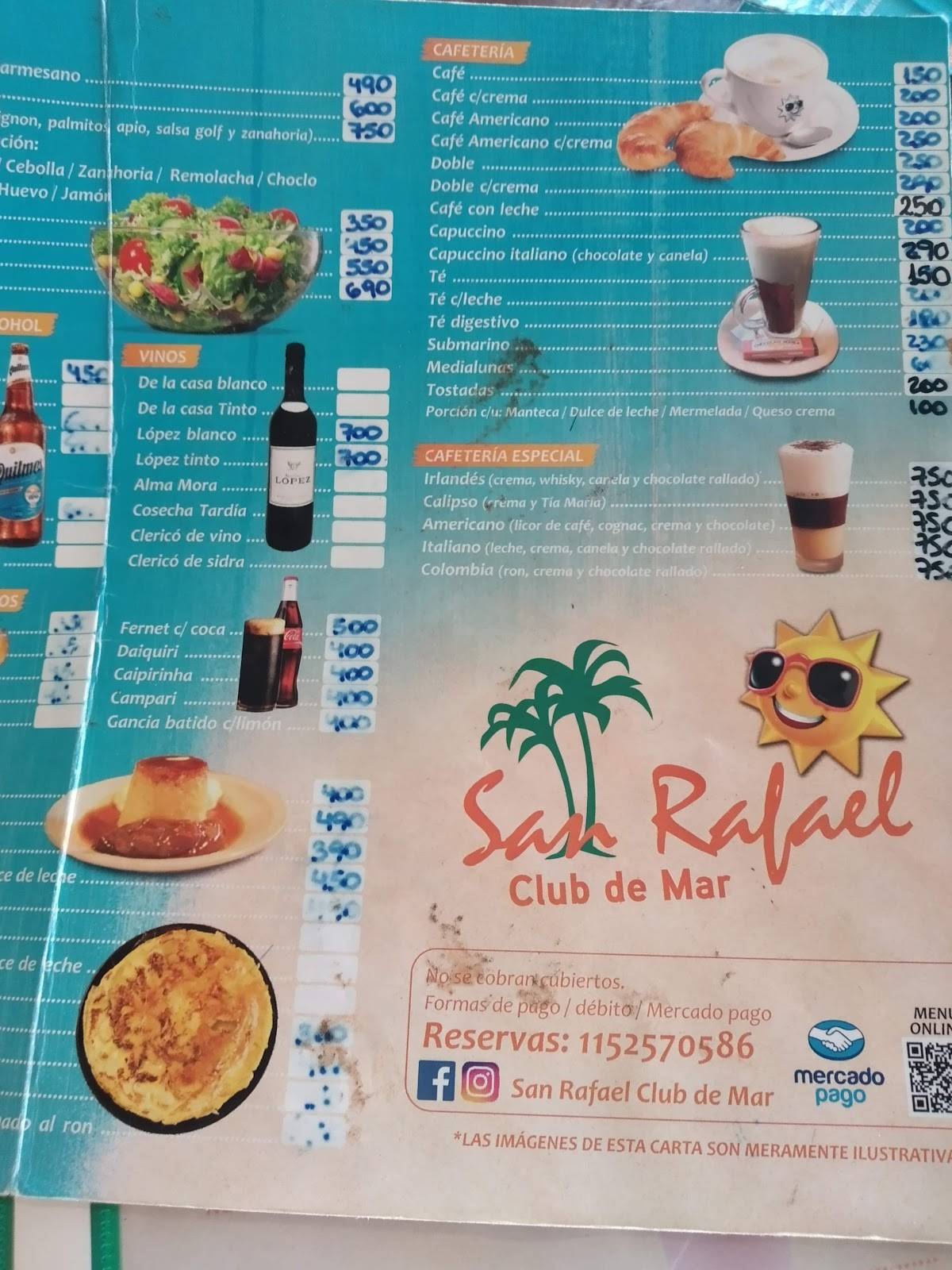 Carta de Restaurante San Rafael, Mar de Ajó