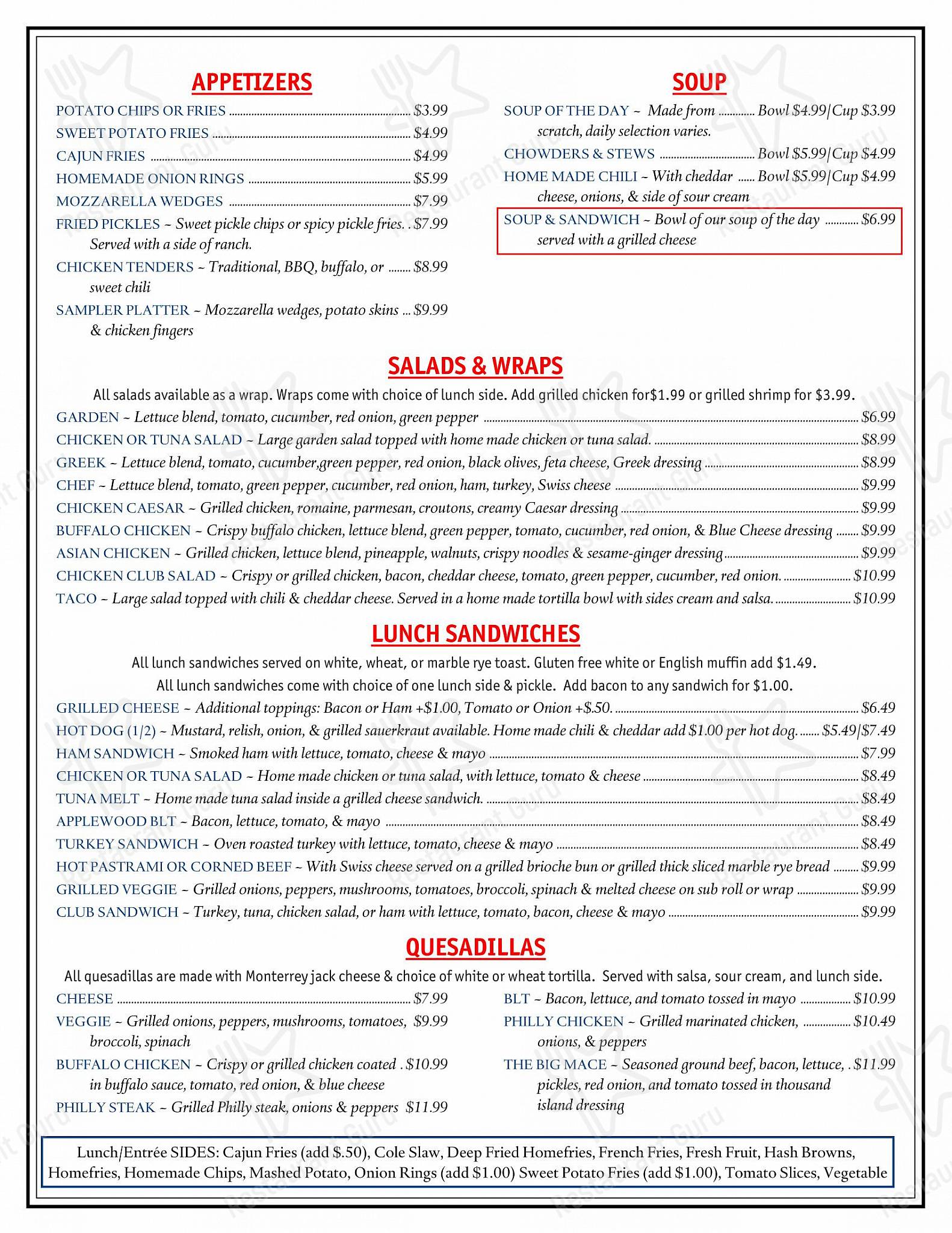 Menu at Sandee's Restaurant, Lancaster