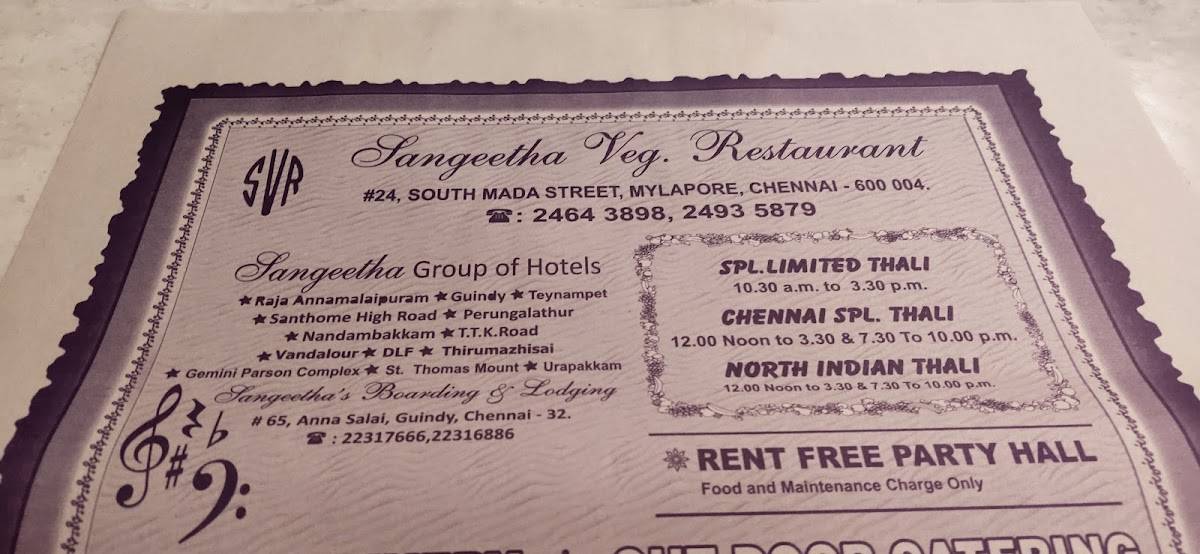 Menu at Sangeetha Restaurants, Chennai, 24