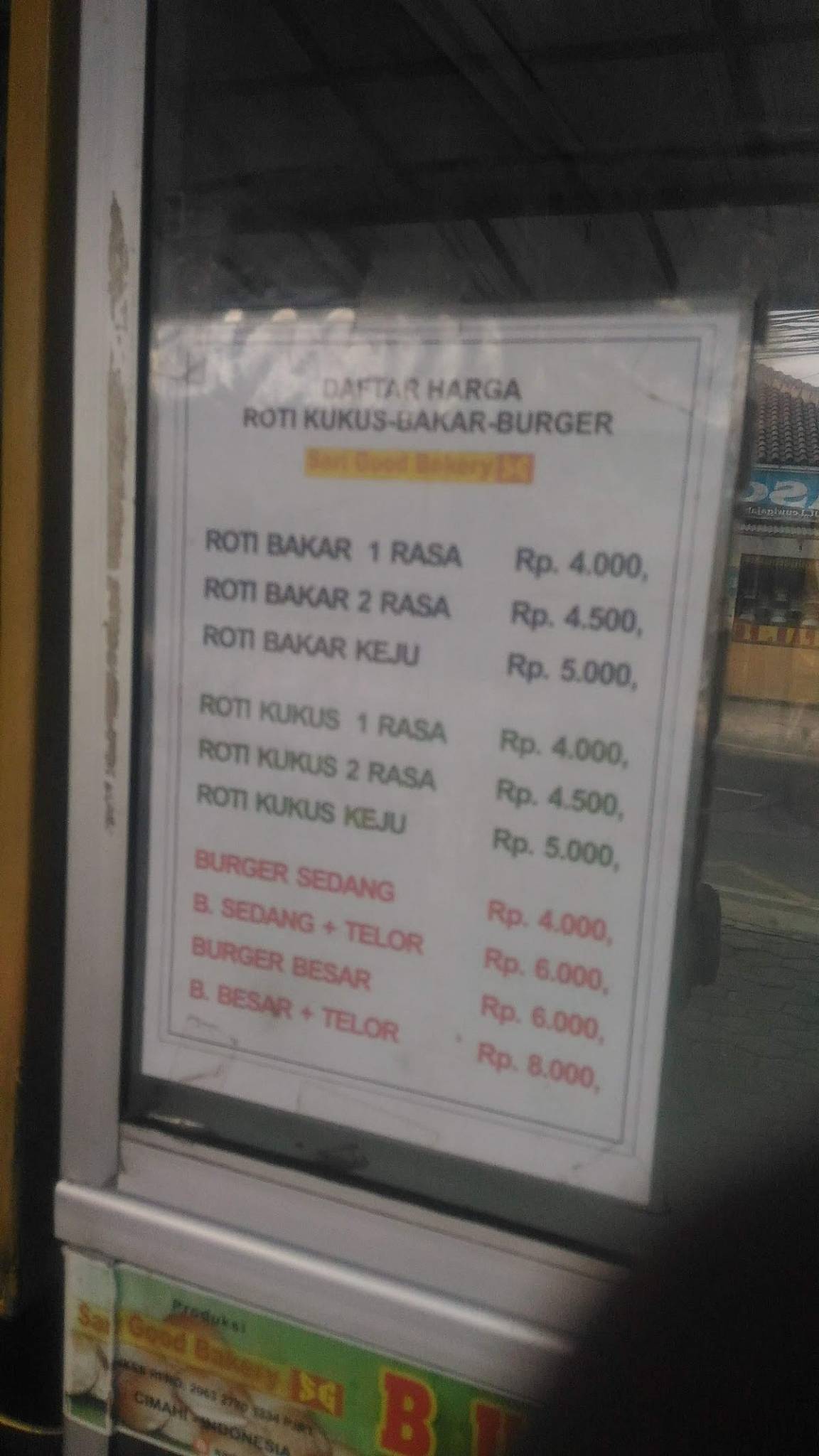 Menu at Sari Good Bakery, Cimahi, Jl. Mahar Martanegara