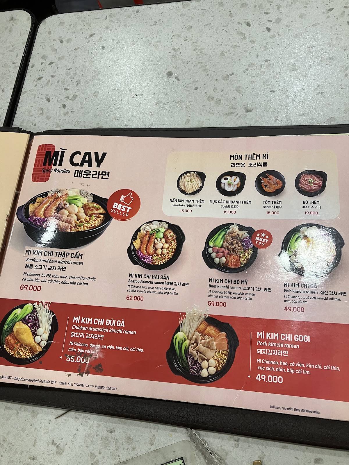 Menu at Sasin - Mì cay Hàn Quốc restaurant, Ho Chi Minh City, 11 Nguyễn ...