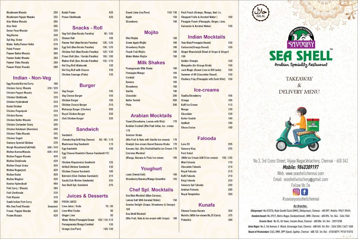 Menu at Savoury SeaShell Restaurant - Velachery, Chennai, 3