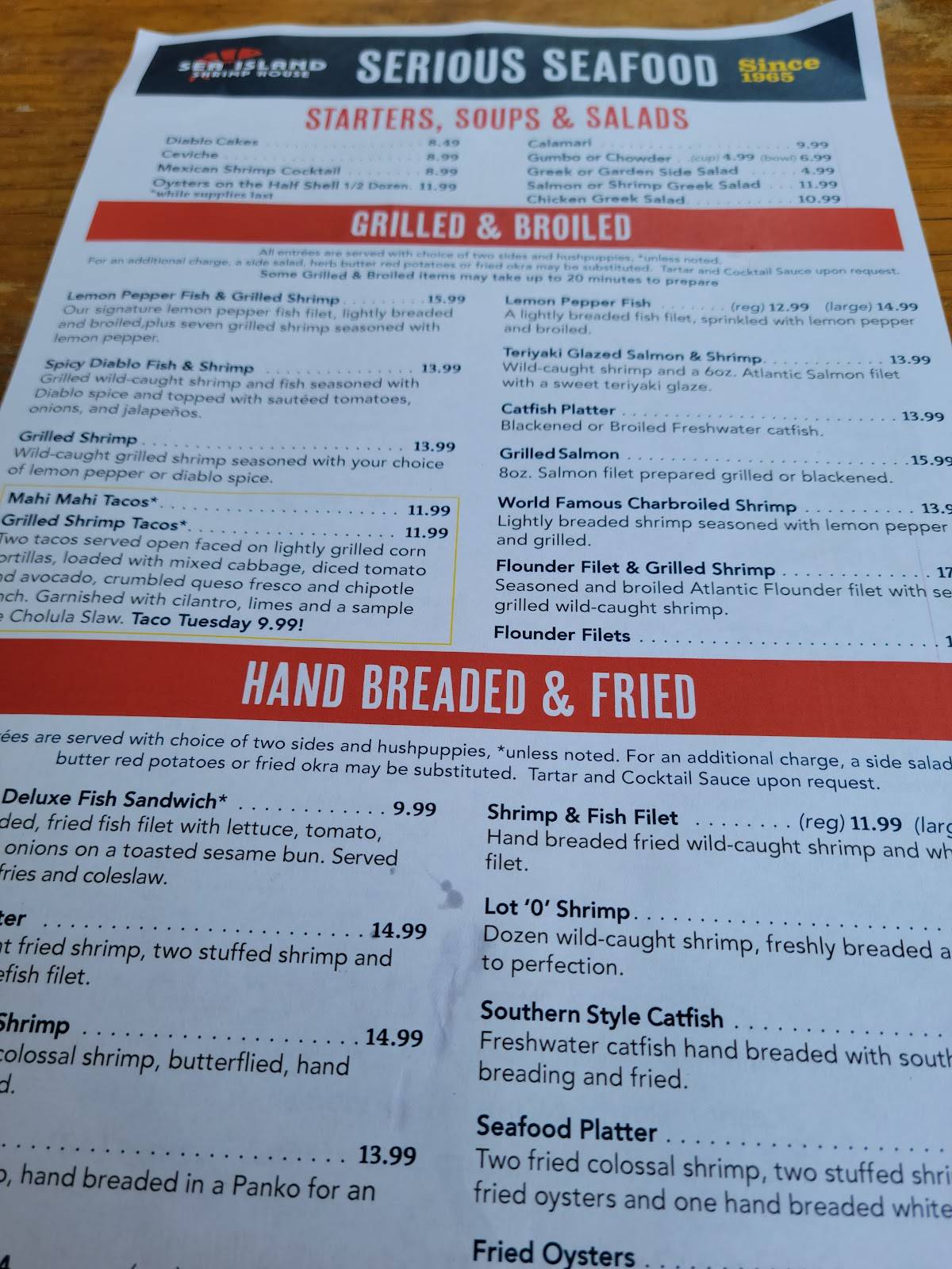 Menu at Sea Island Shrimp House restaurant, San Antonio, I-10