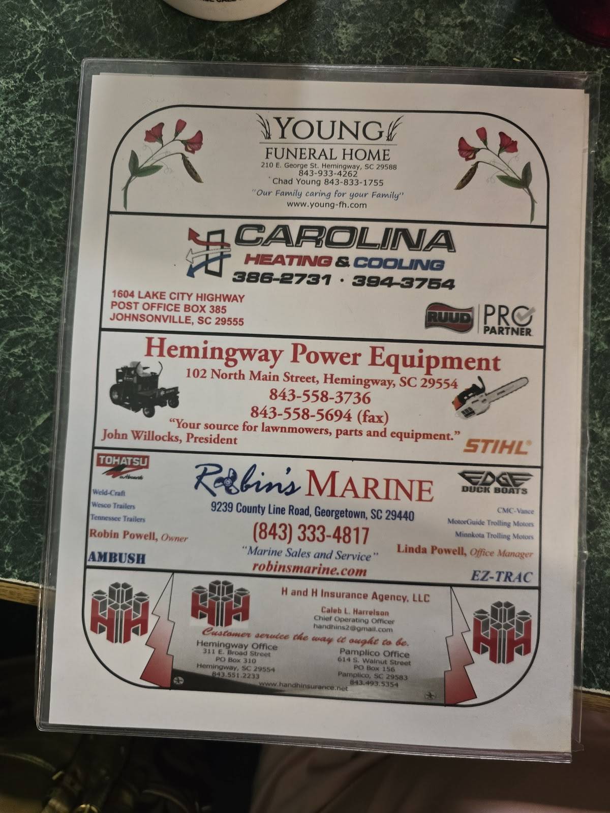 Menu at Shady Rest Family Restaurant, Johnsonville