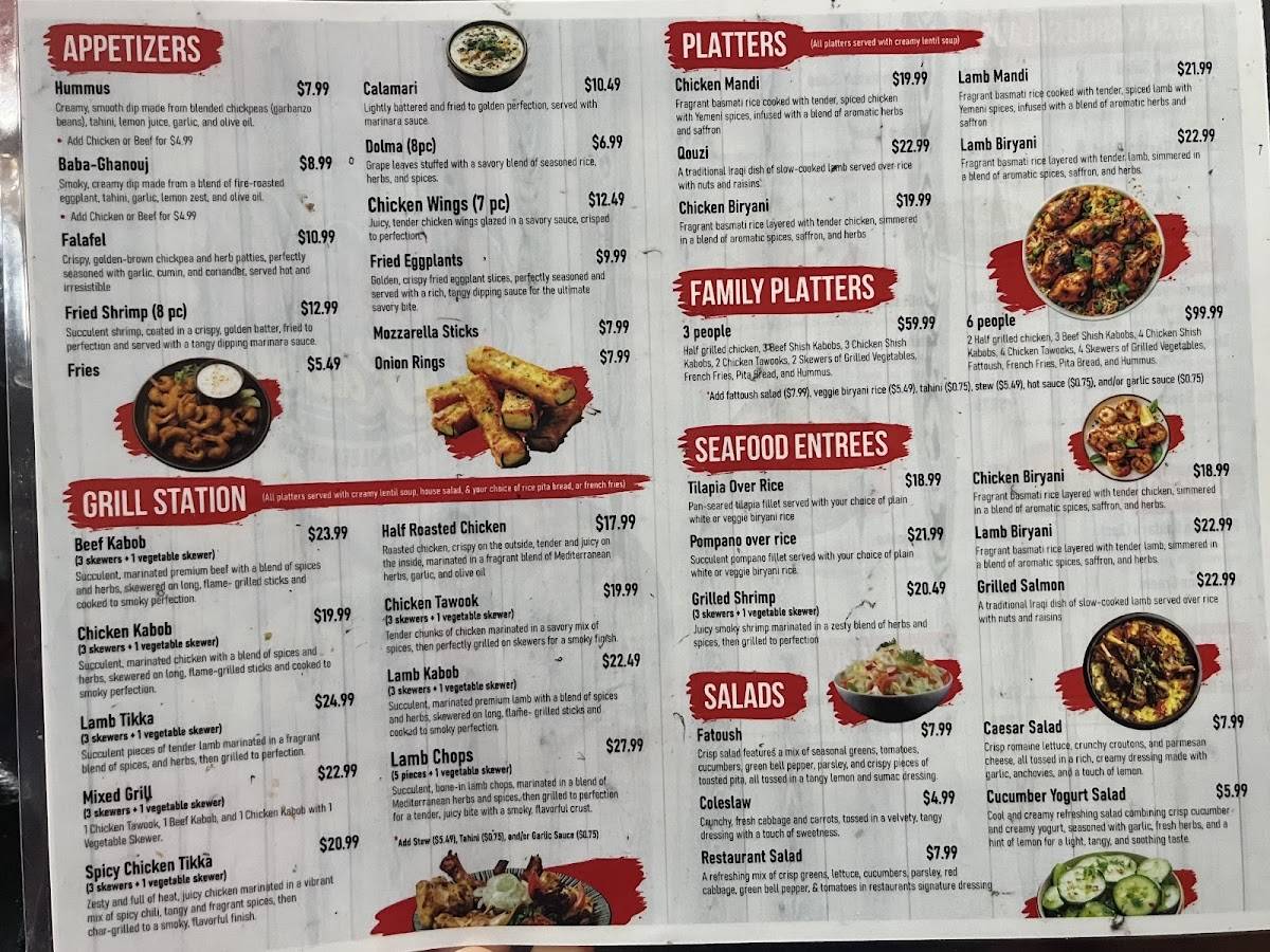 Menu at Shish Kabob restaurant, Erie